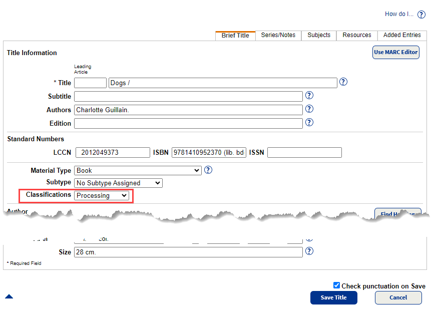 Manage title classifications at the district