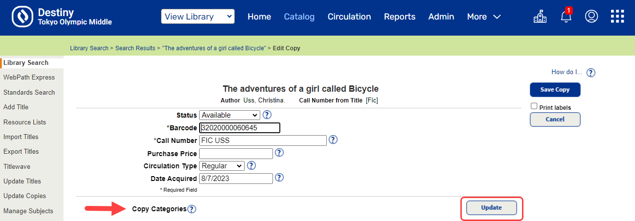 Update Copy Categories