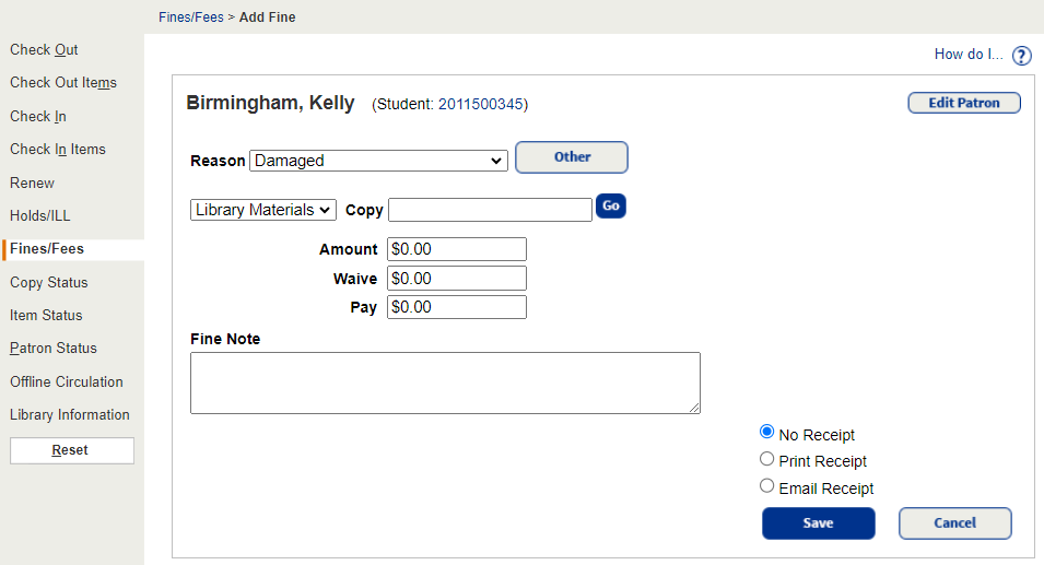 Add and edit fines and record payments
