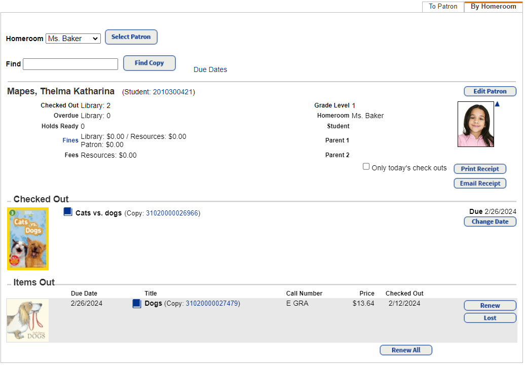 Library check out By Homeroom